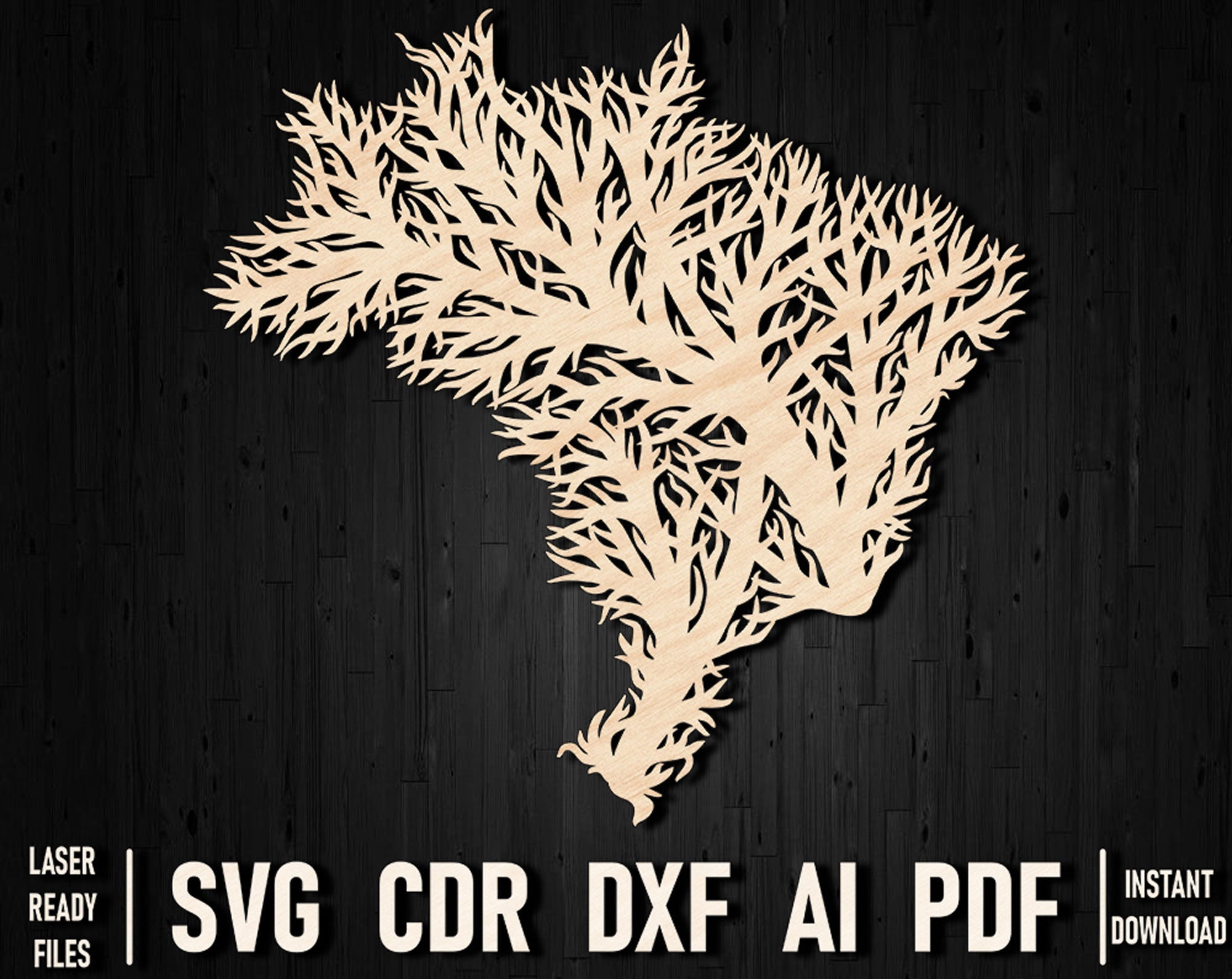Brazil Tree Map SVG – Laser Cut Files (DXF/PDF)