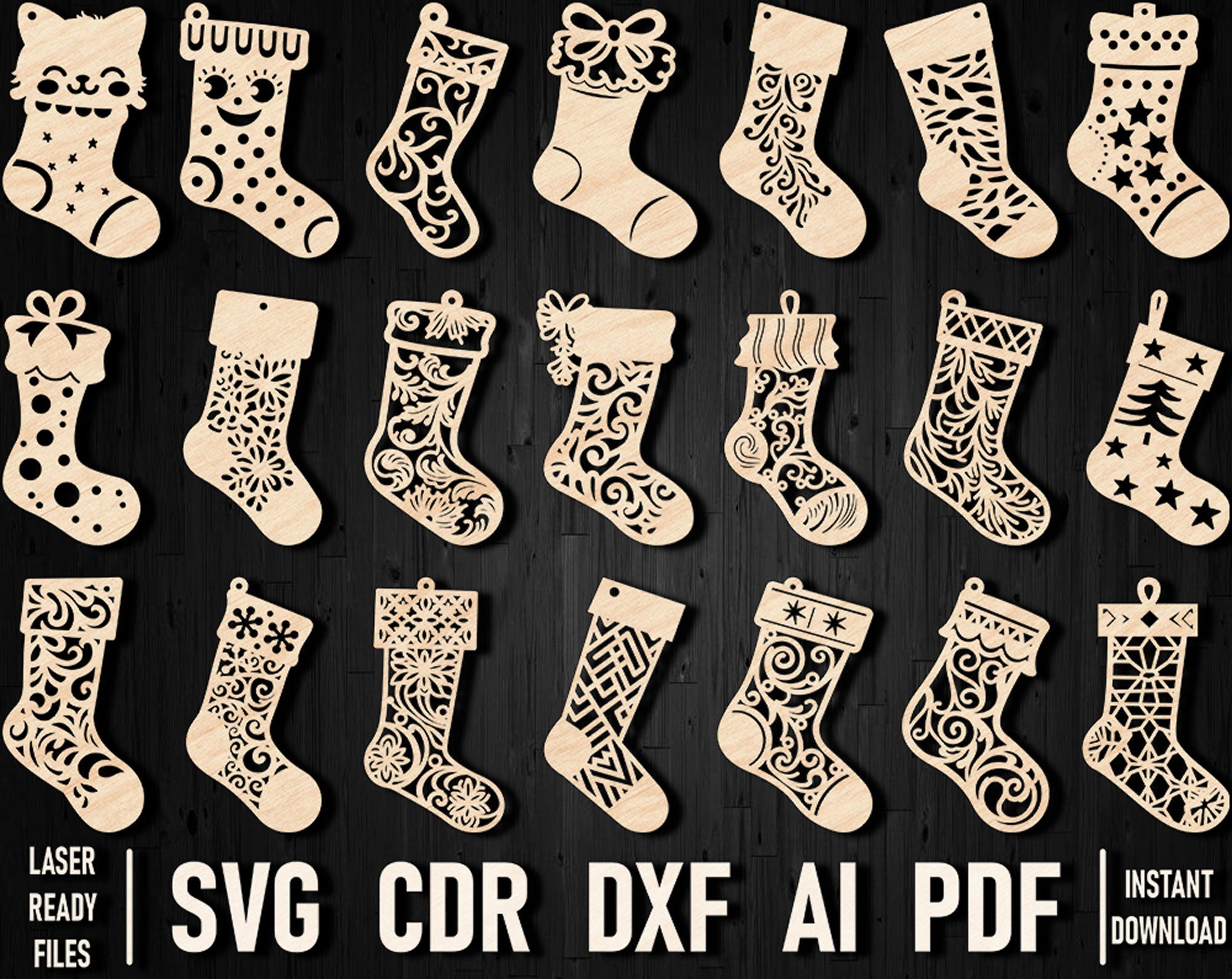 Christmas Stocking Laser Cut SVG Bundle
