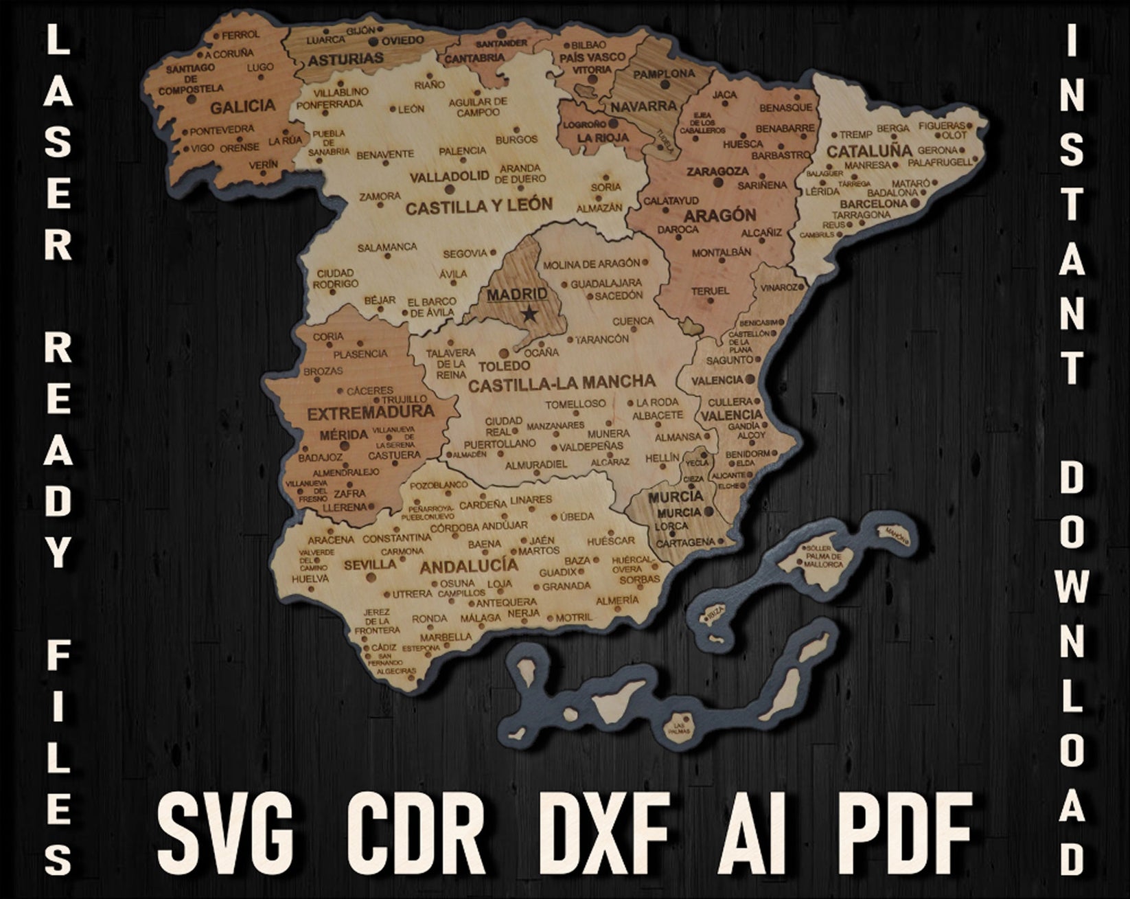 Spain Map Svg File For Laser And Glowforge