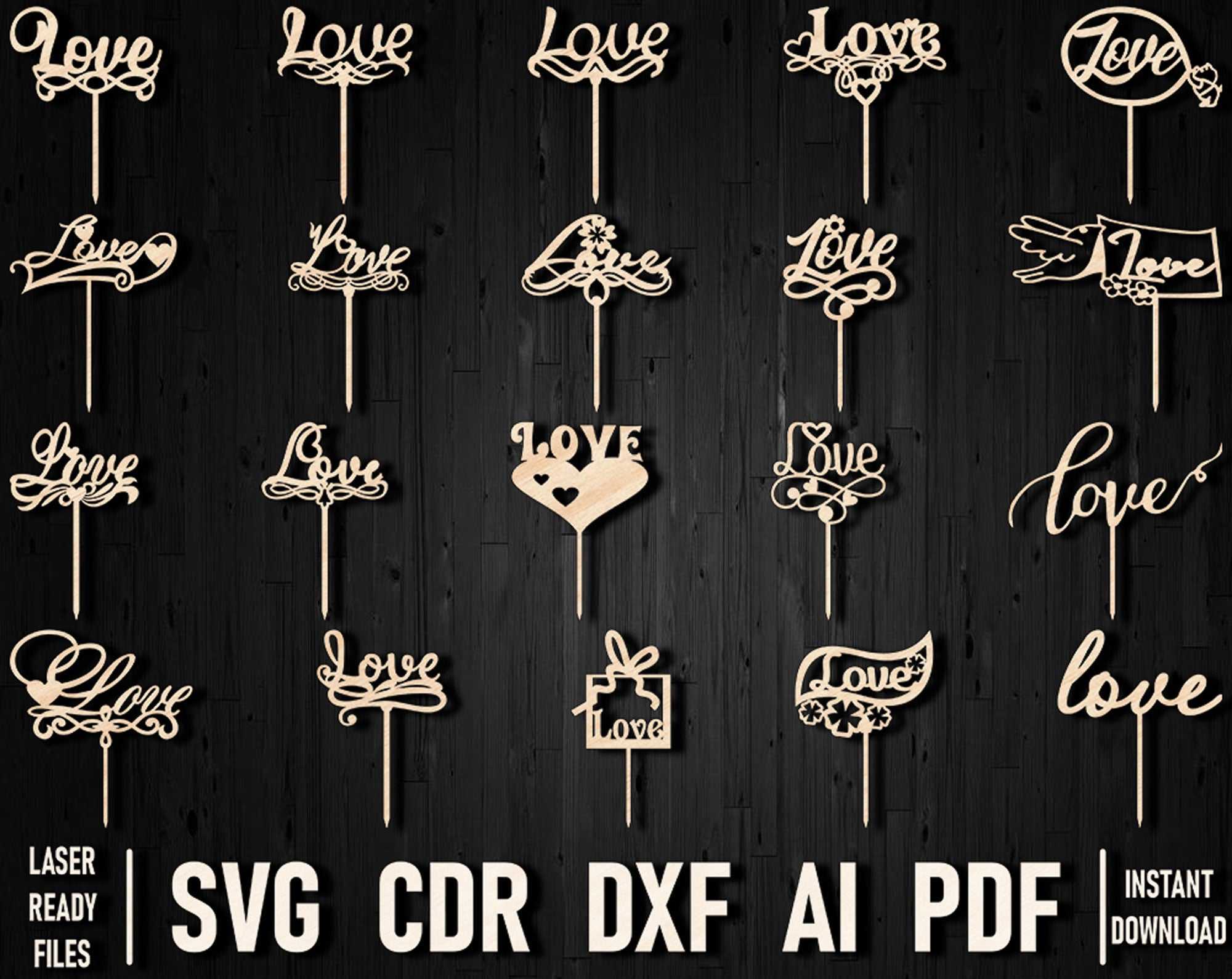 Love Cake Topper For Laser Cutting