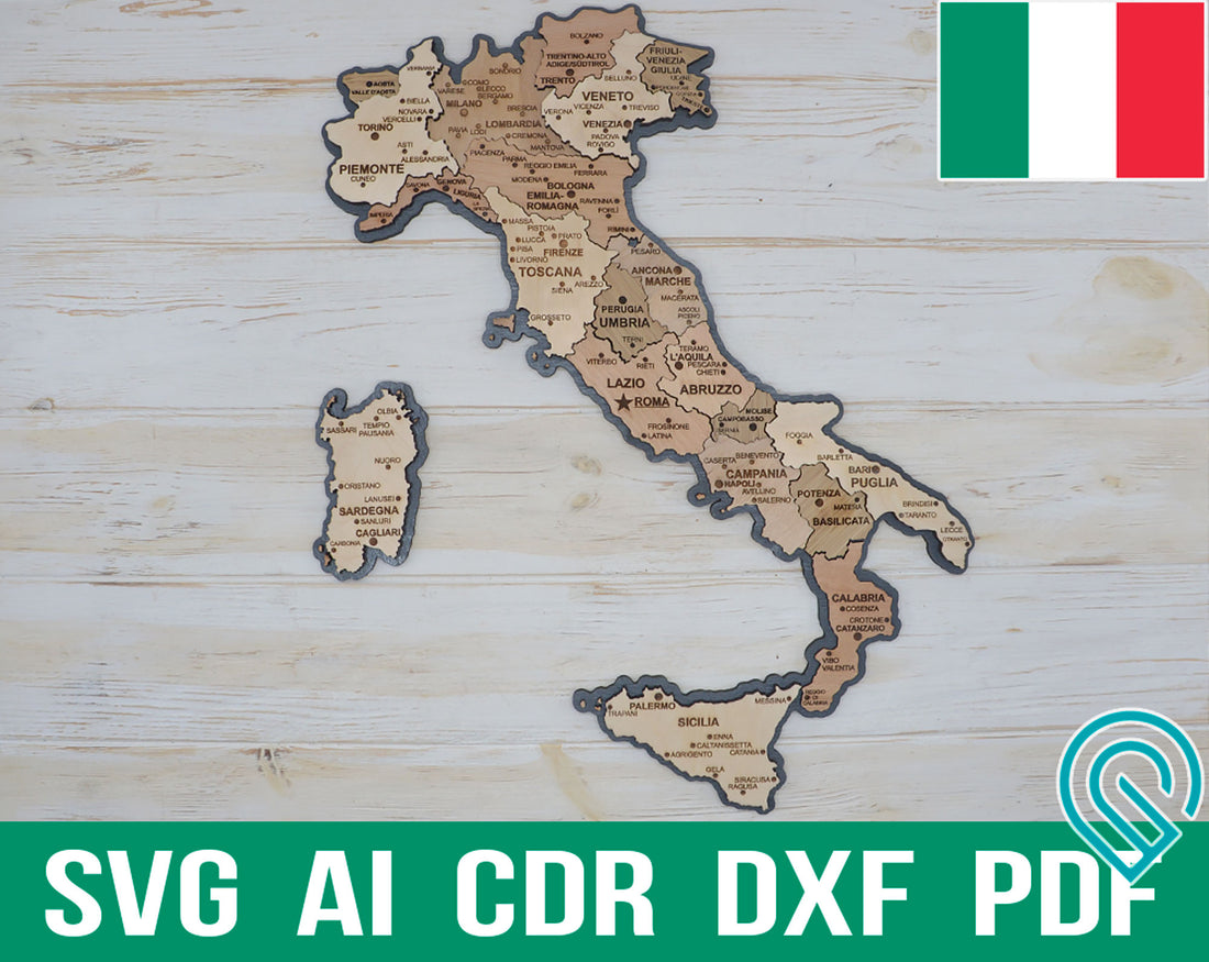 Italy Laser Engraiving Map Puzzle Svg