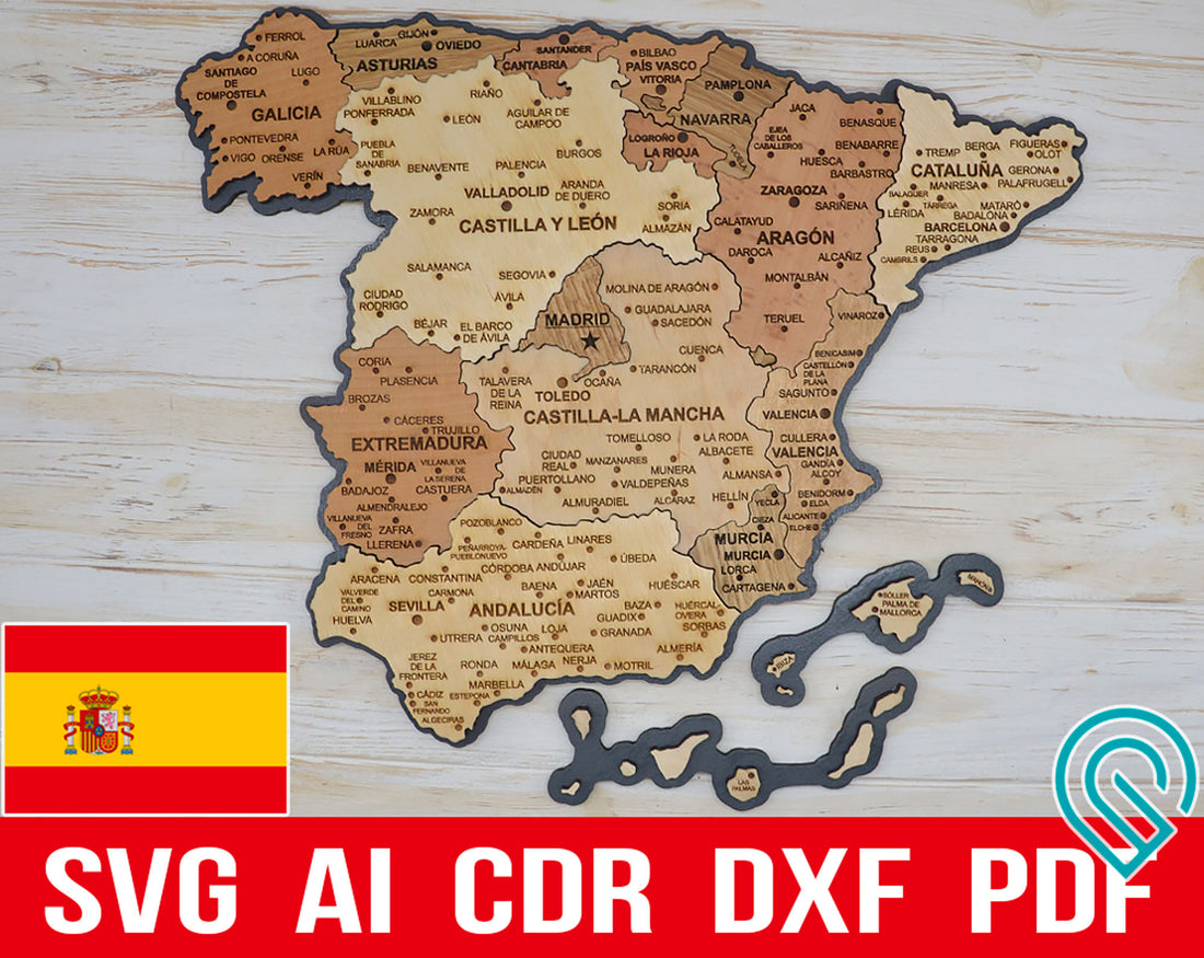 Spain Map Svg File For Laser And Glowforge